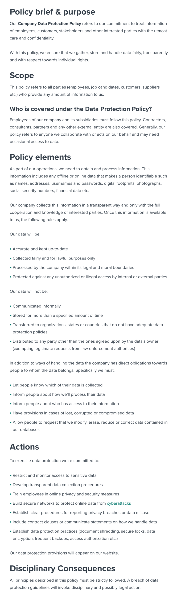 Company Data Protection Policy Template | Workable