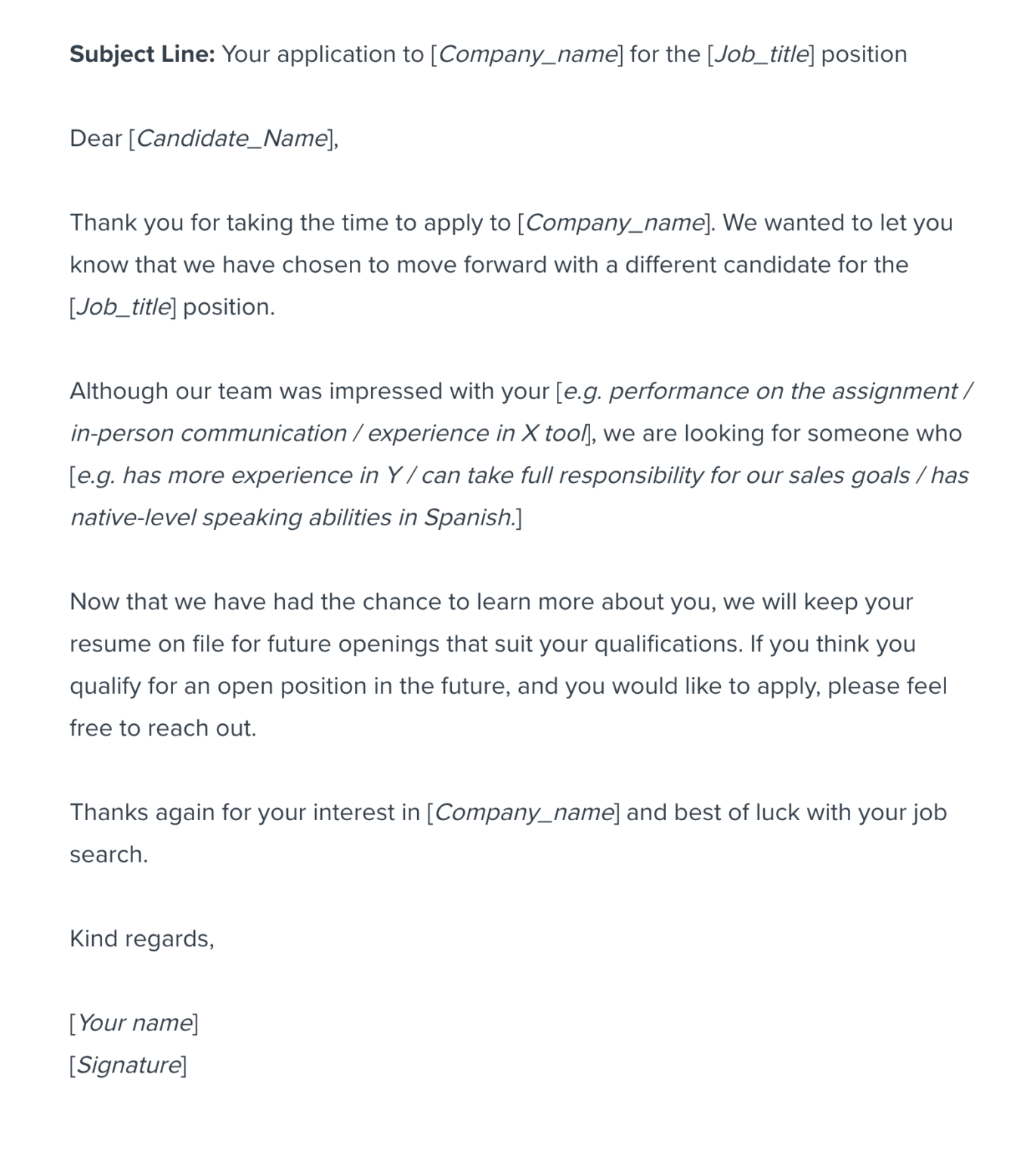 Interview Feedback To Candidates Email Template Workable