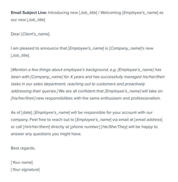 New employee introduction email to clients template | Workable