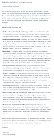 Working from home (WFH) tips email template [inc. checklist] - Workable