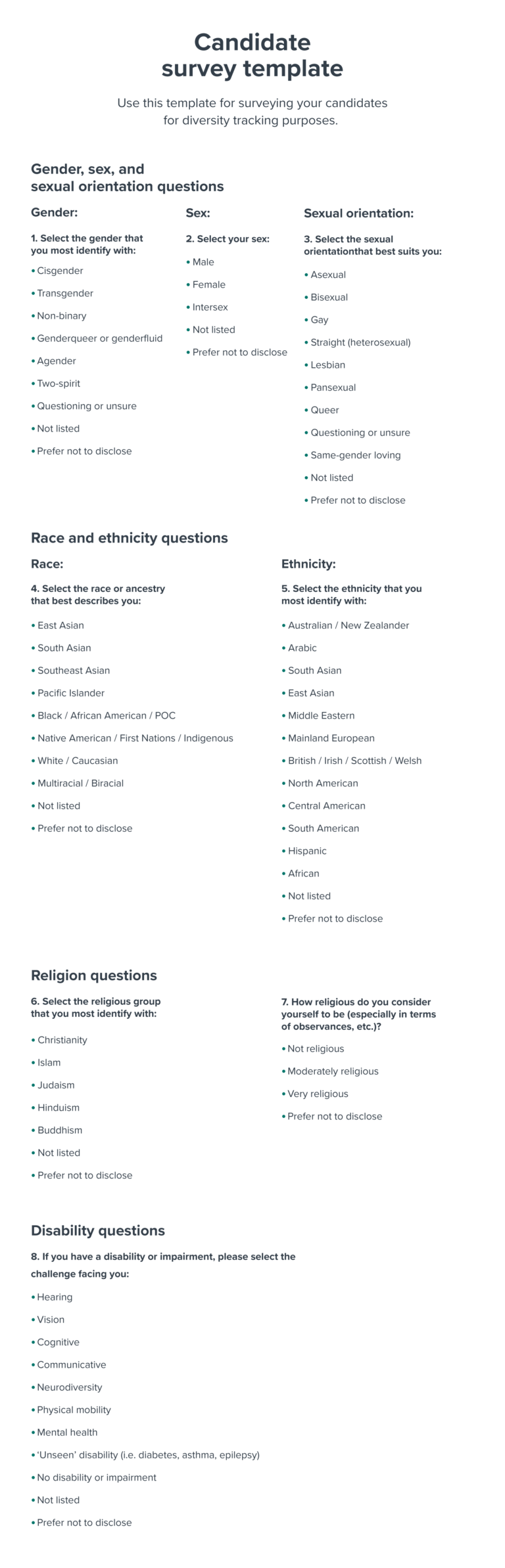 Candidate survey template - Workable