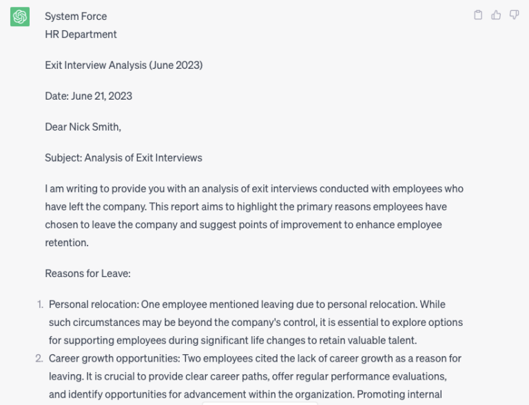 Create exit interview reports in minutes using ChatGPT - Workable